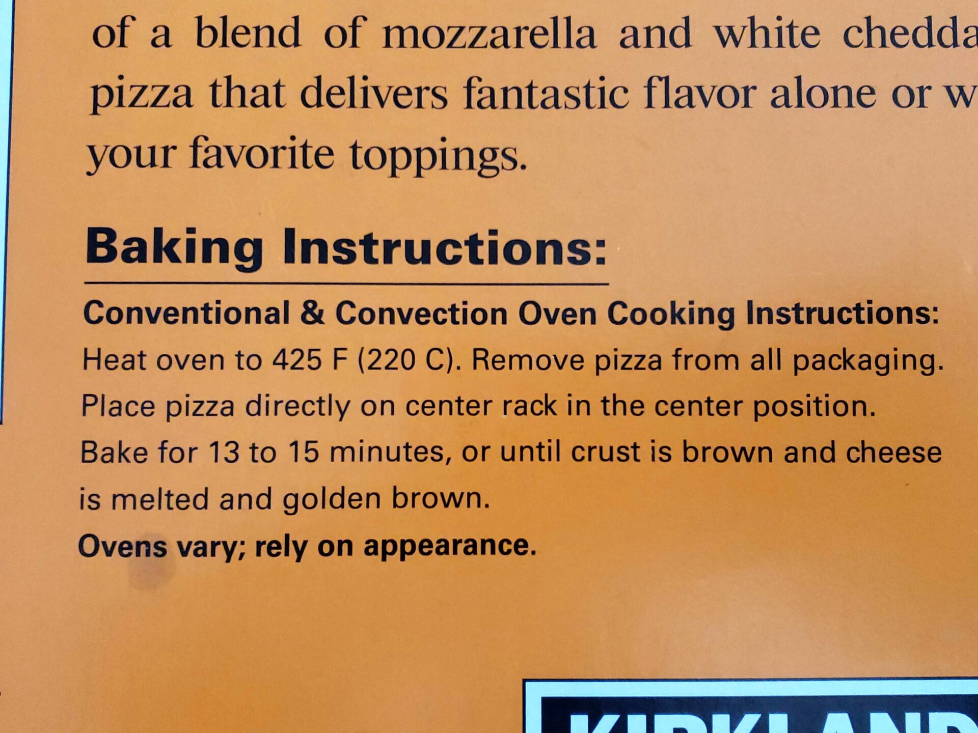 Costco Cheese Pizza Cooking Instructions
